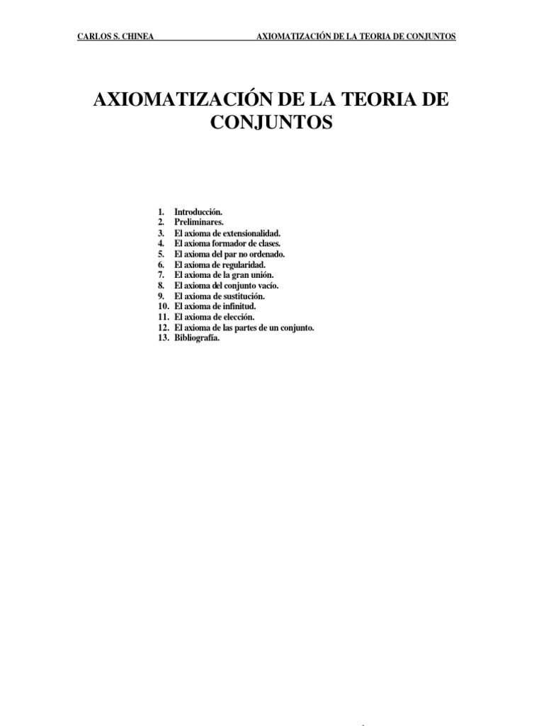 Axiomatización de La Teoría de Conjuntos - Carlos Chinea | PDF | Axioma ...