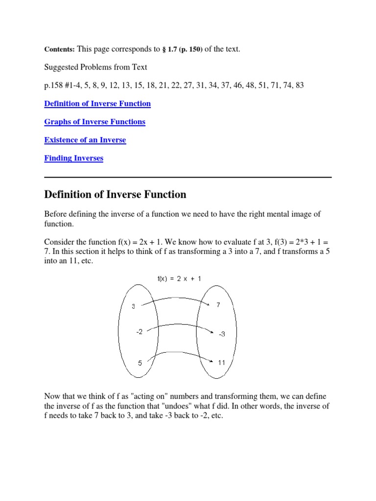 Definition of Inverse Function | PDF | Function (Mathematics ...