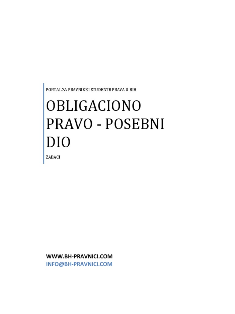 Obligaciono Pravo Posebni Dio - Zadaci | PDF