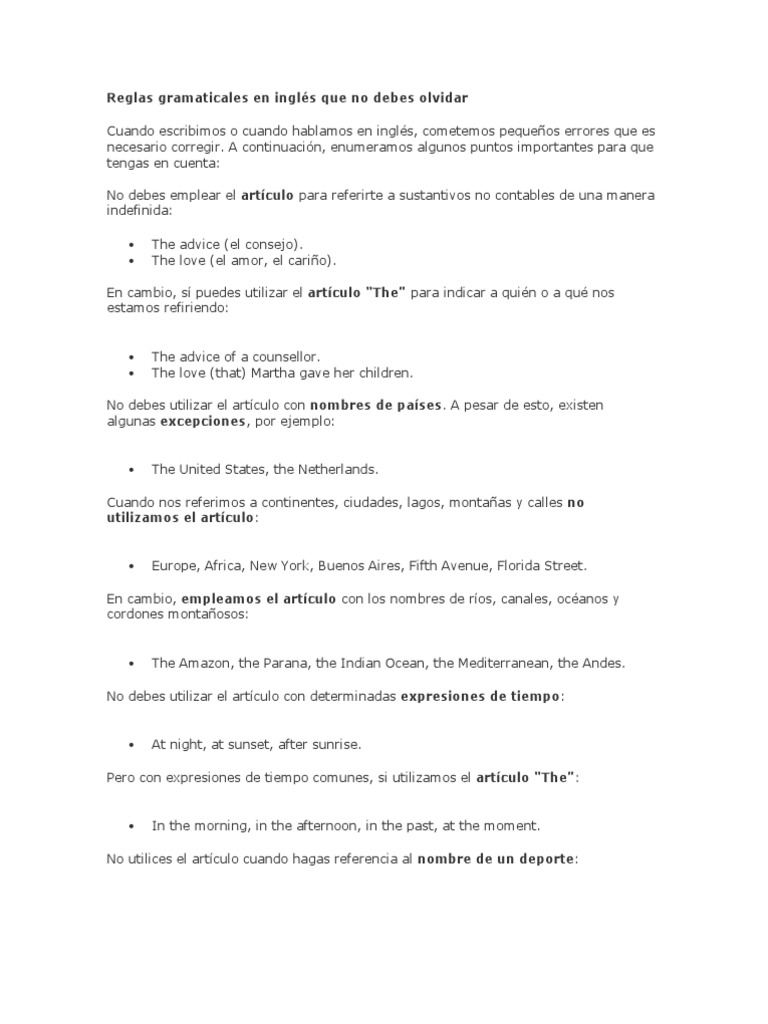 Reglas Gramaticales en Inglés Que No Debes Olvidar | PDF | Verbo ...