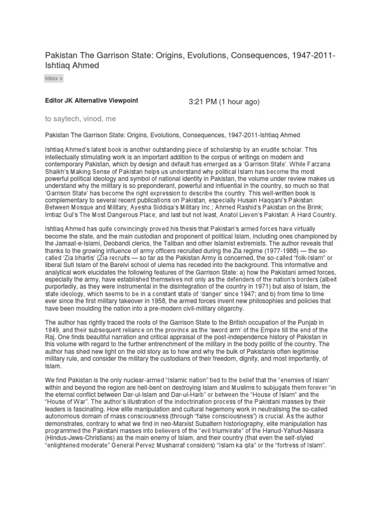 Pakistan The Garrison State | PDF | Pakistan | Islamism