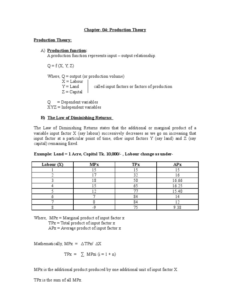 Chapter 04 Production Theory Production Theory Pdf Production