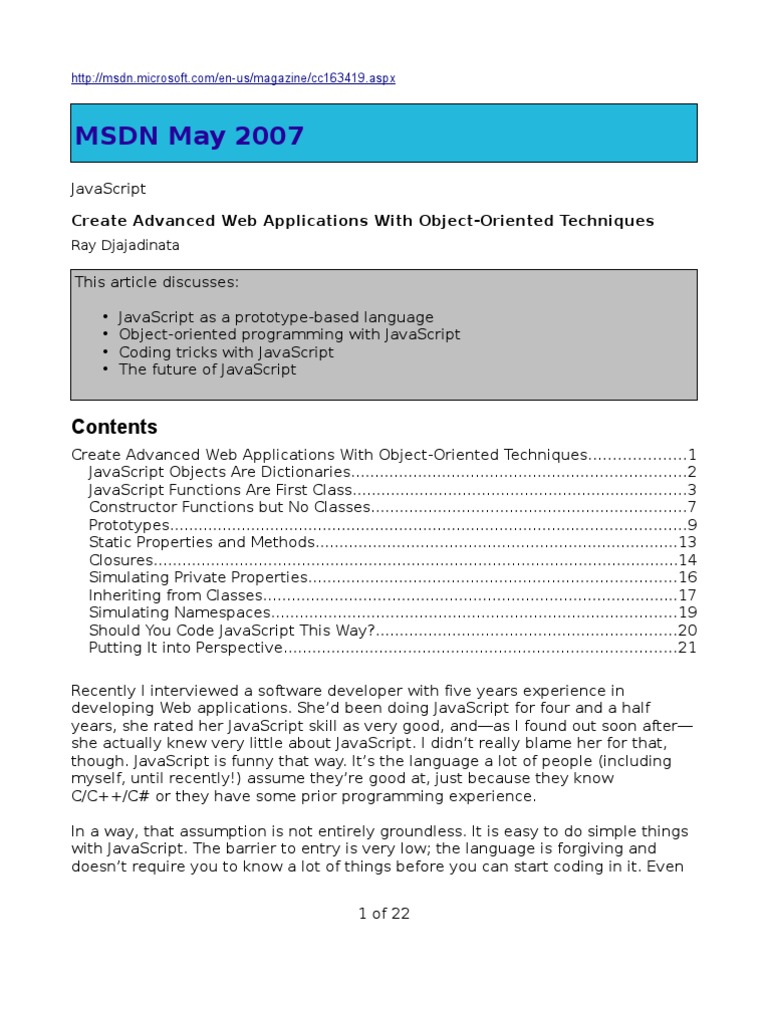 MSDN May 2007: Create Advanced Web Applications With Object-Oriented ...