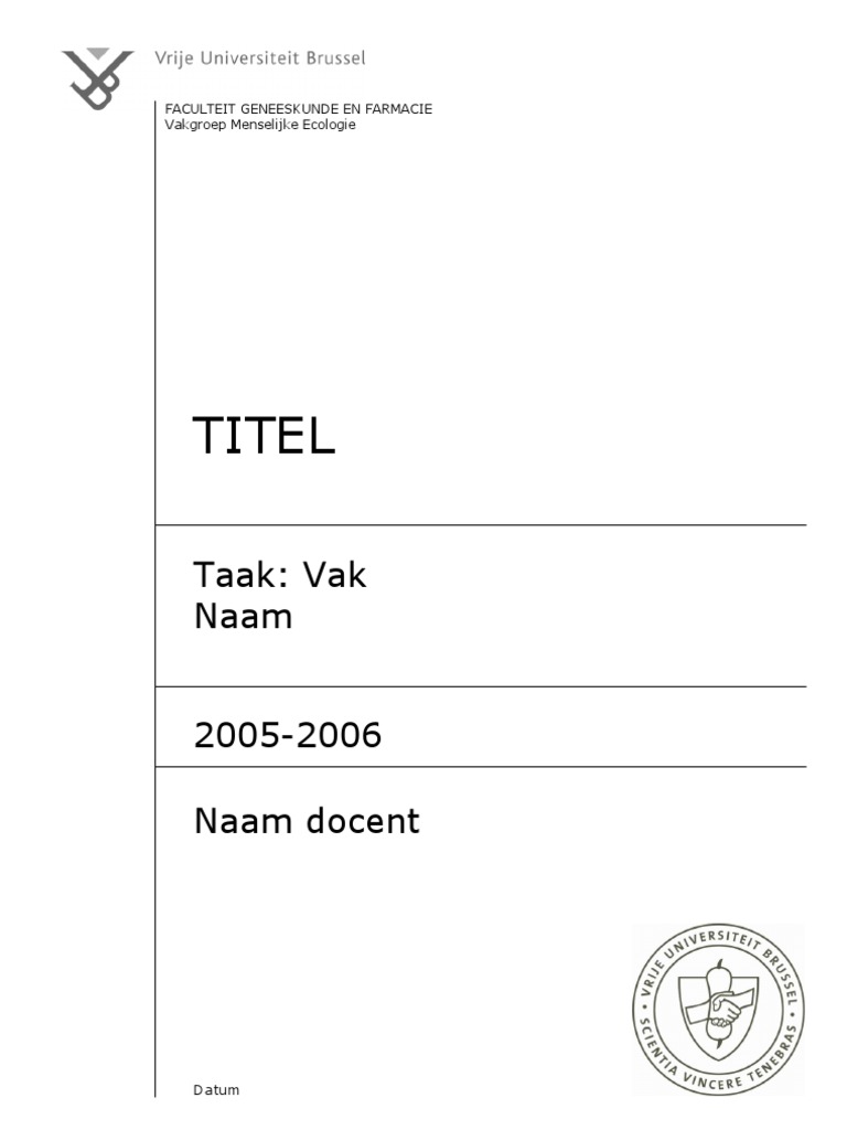 Voorblad Taken VUB Huisstijl | PDF