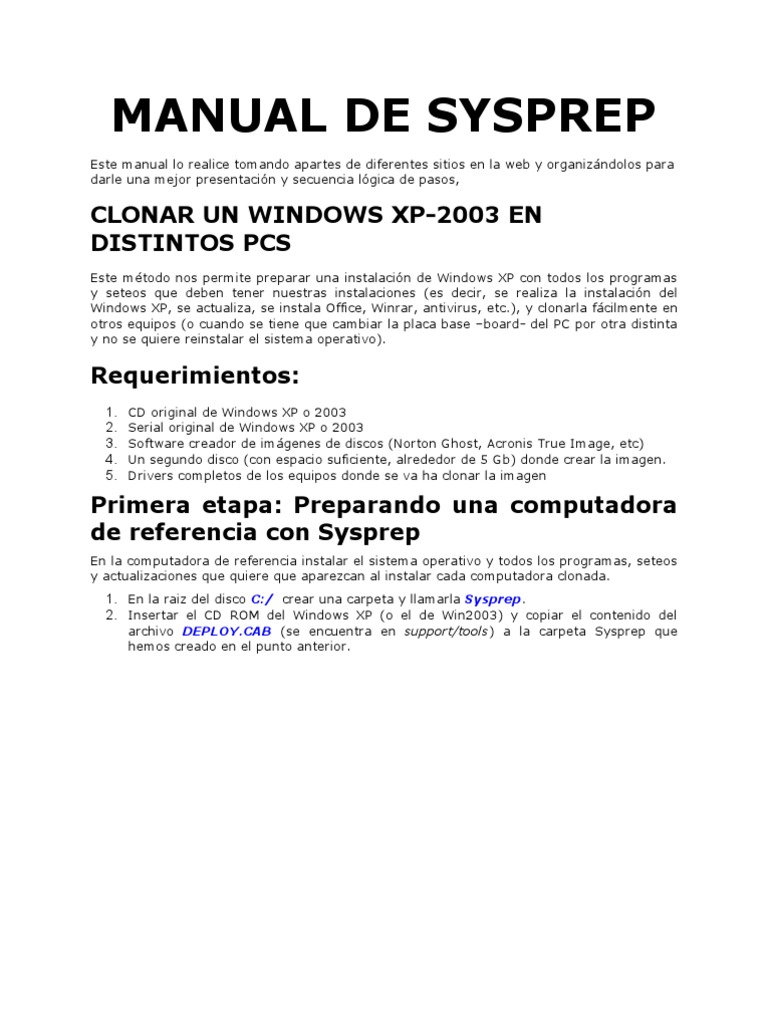 Manual de Sysprep | PDF | Microsoft Windows | Archivo de computadora