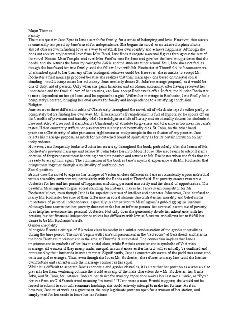 Major Themes Jane Eyre | PDF | Jane Eyre | Philosophical Theories