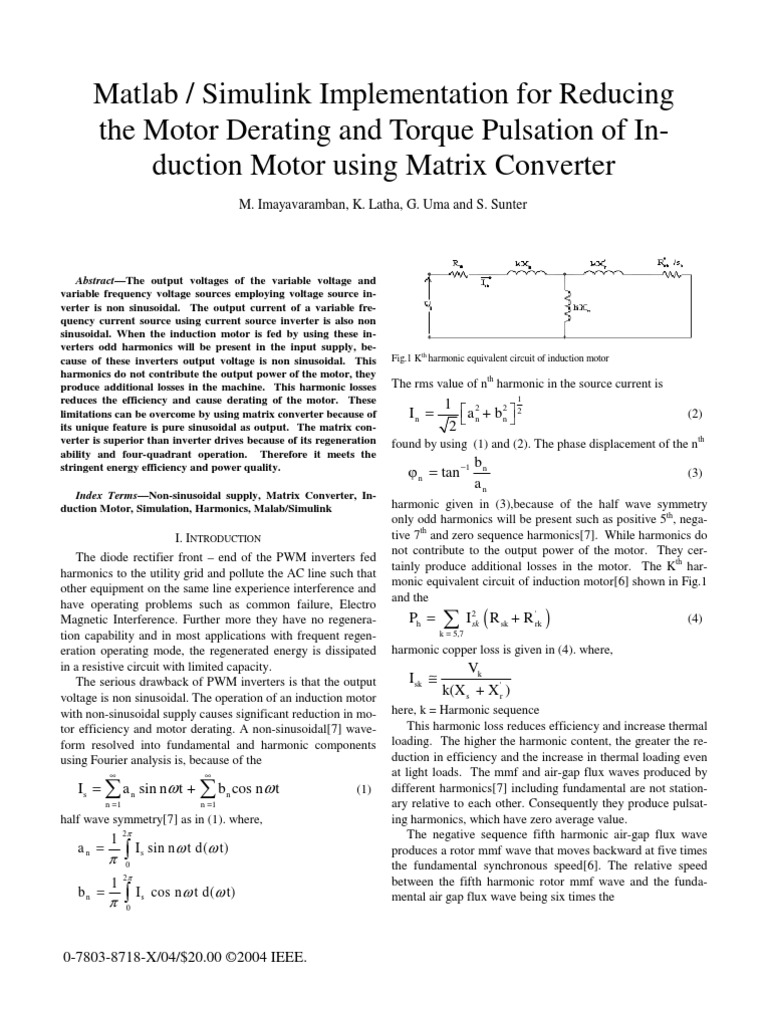 Matlab Simulink Implementation For Reducing The Motor Derating and ...