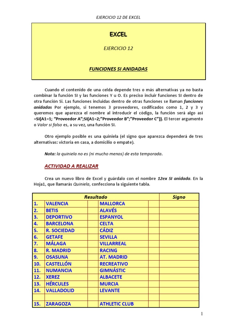 L) Funciones Si Anidadas | Descargar gratis PDF | Asociación de clubes ...