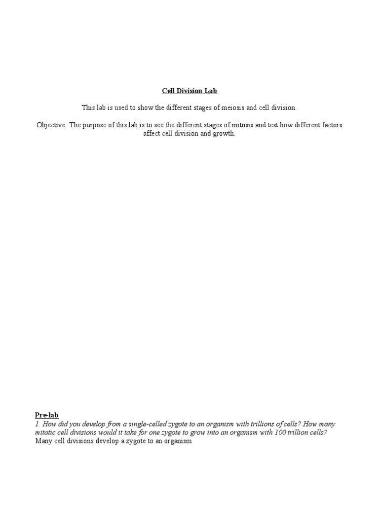 Cell Division Lab | PDF | Mitosis | Meiosis