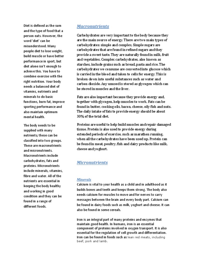 Nutrition - GCSE PE | PDF | Nutrients | Carbohydrates