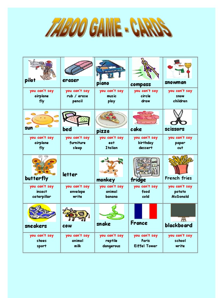Taboo Cards | PDF | Language Arts & Discipline | Foreign Language Studies