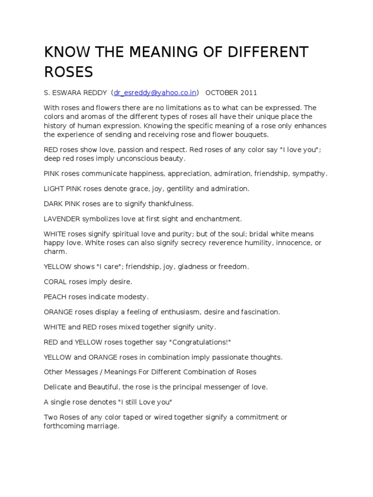 Meanings of Different Rose Colors | PDF | Red | White