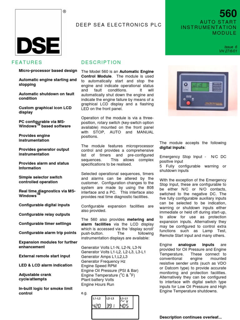 DSE560datasheet | PDF | Instrumentation | Relay