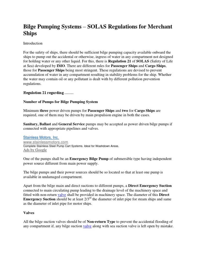 Bilge Pumping Systems and SOLAS Compliance | PDF | Ships | Pump