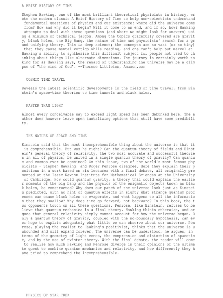 Books On Time Travel | PDF | Stephen Hawking | Time Travel