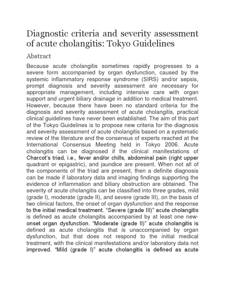 Tokyo Guidelines for Cholangitis Diagnosis | PDF | Medical Diagnosis ...
