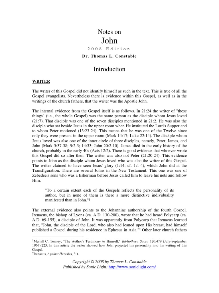 Constable Notes in Gospel of John | PDF | Gospel Of John | Gospels