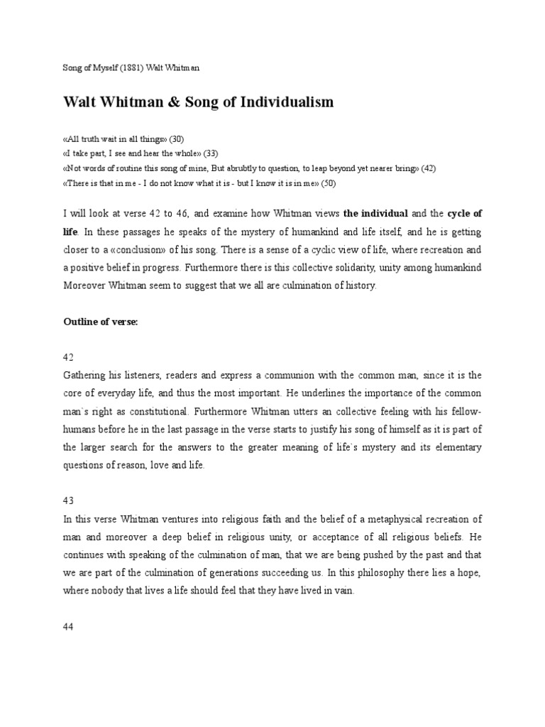 Walt Whitman and Individualism | PDF | Human | Faith