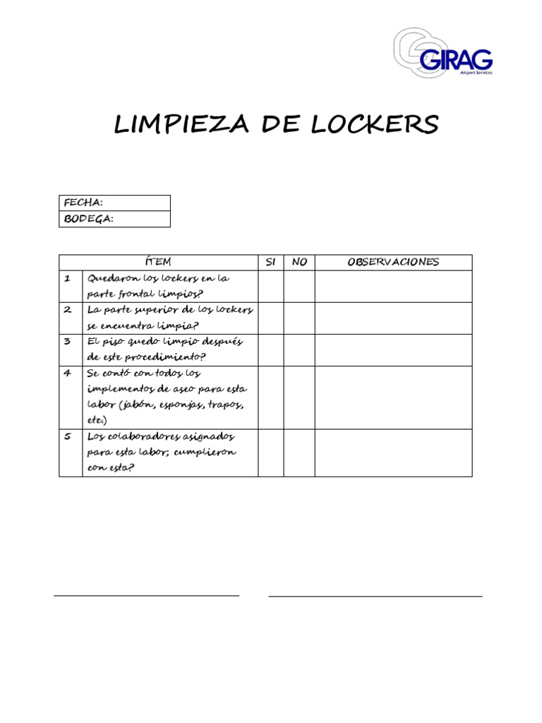 Revisión de Limpieza de Lockers | PDF | Hogar, jardinería y bricolaje ...