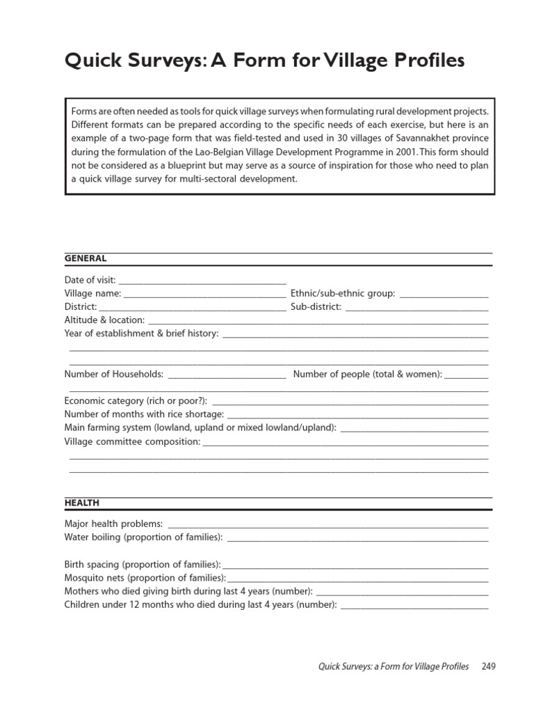 Quick Surveys: A Form For Village Profiles: General | PDF | Livestock ...