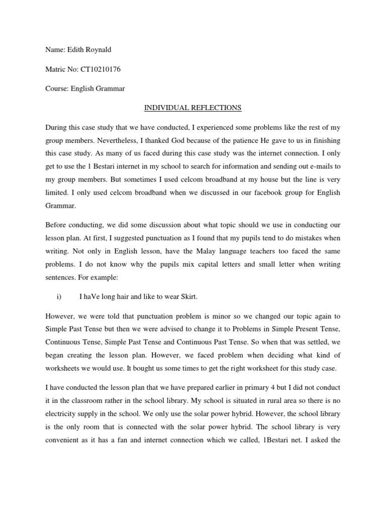 English Grammar Reflections | PDF | Lesson Plan | English Language