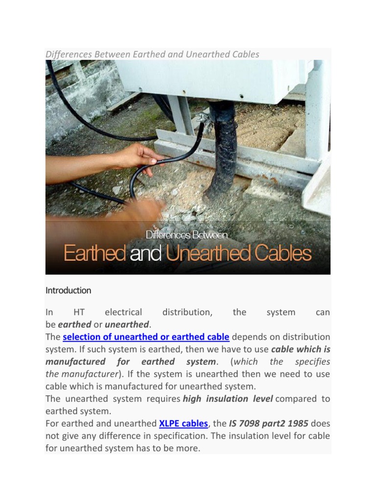 Differences Between Earthed and Unearthed Cables | PDF | Cable | Insulator (Electricity)