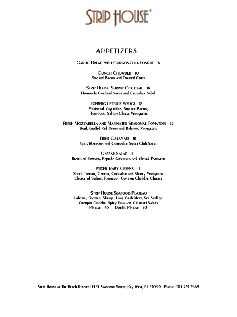 Strip House Menu - Key West Dining | PDF | Salad | French Fries
