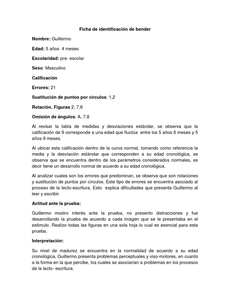 Ficha de Identificación de Bender | PDF