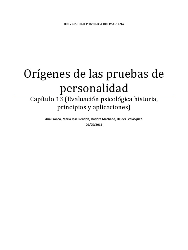 ORÍGENES DE LAS PRUEBAS DE PERSONALIDAD (Resumen 20 Hojas) | PDF ...
