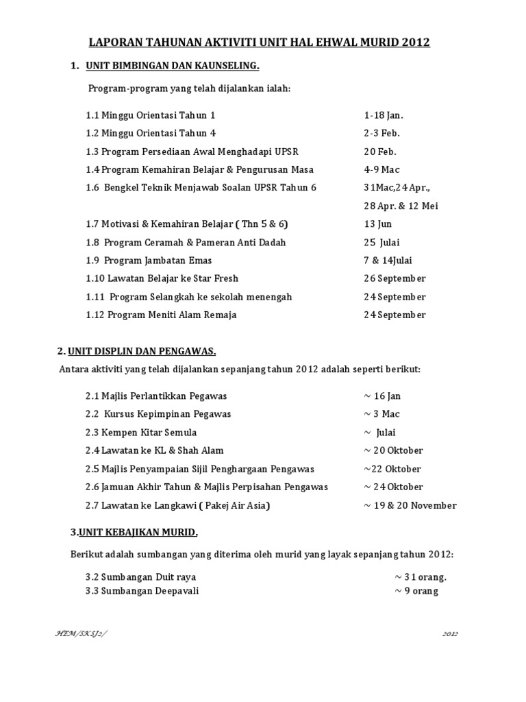 Contoh Laporan Akhir Tahun Unit Hem - KaedenatDecker
