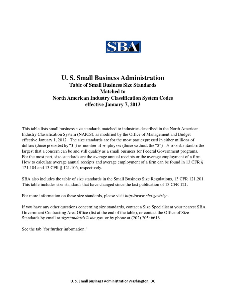 Size Standards Table Updated 070213-1 | PDF | Mining | Lease