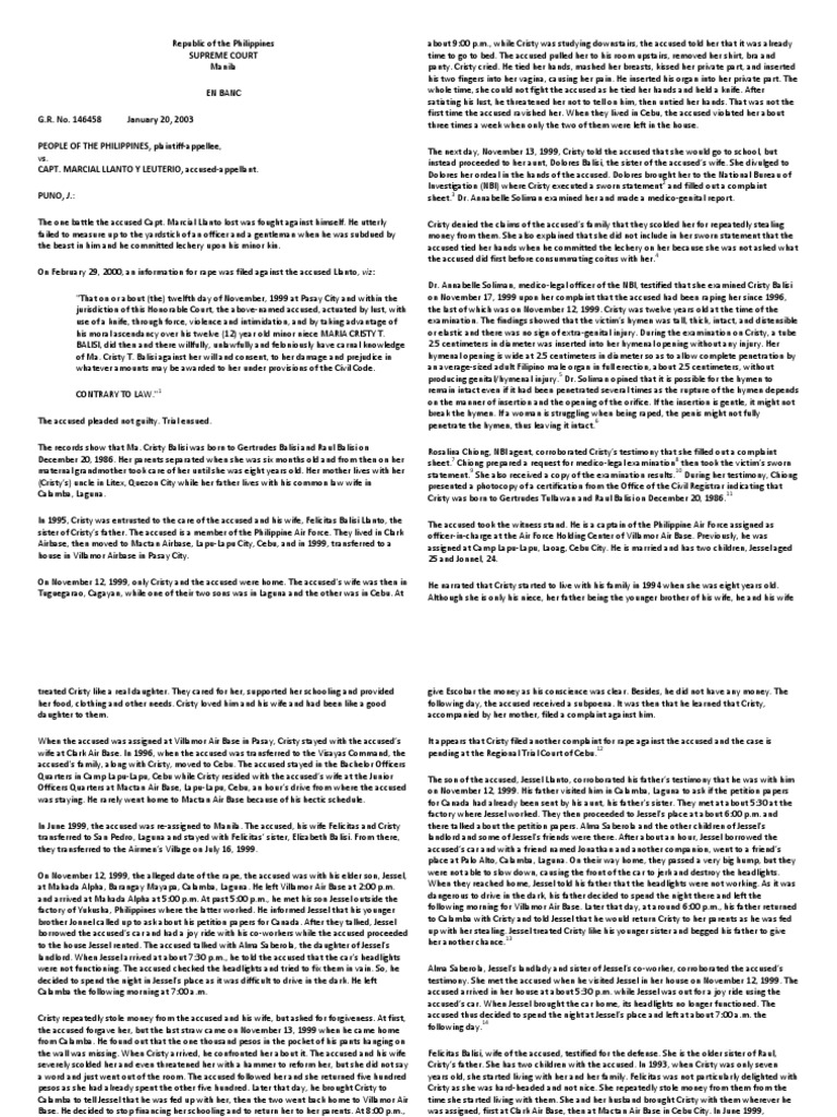 CrimPro Cases People Vs Llanto | PDF | Rape | Prosecutor