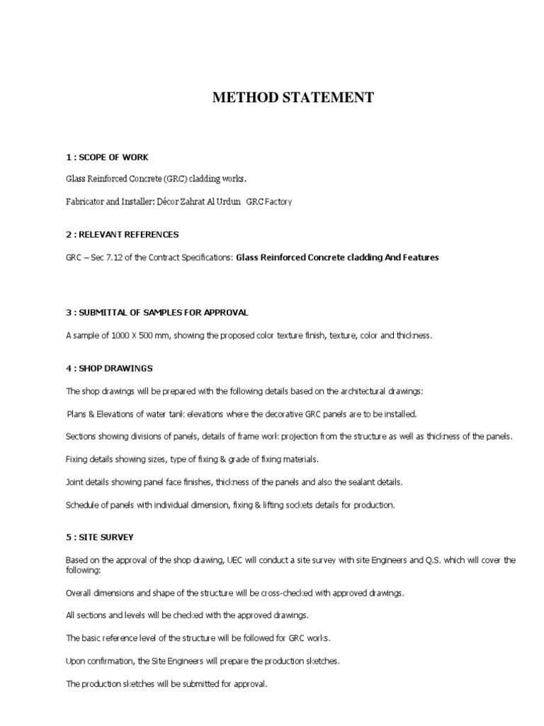 Method Statement Amin 1 GRC | PDF | Manmade Materials | Building Materials