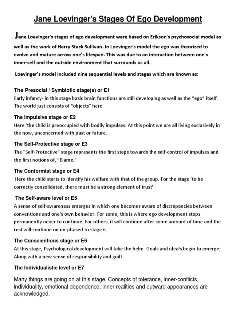 Jane Loevinger's Ego Development Stages | PDF | Wellness | Science ...