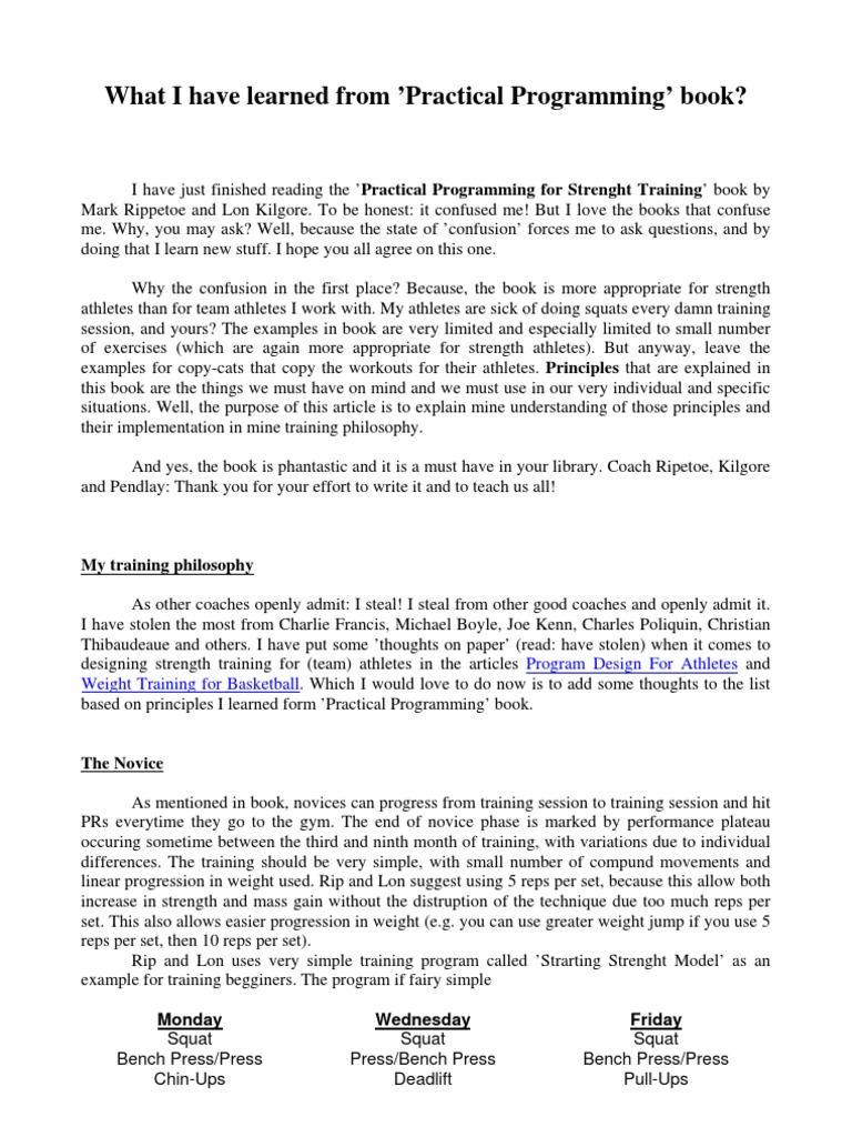 Practical Programming | Strength Training | Weight Training