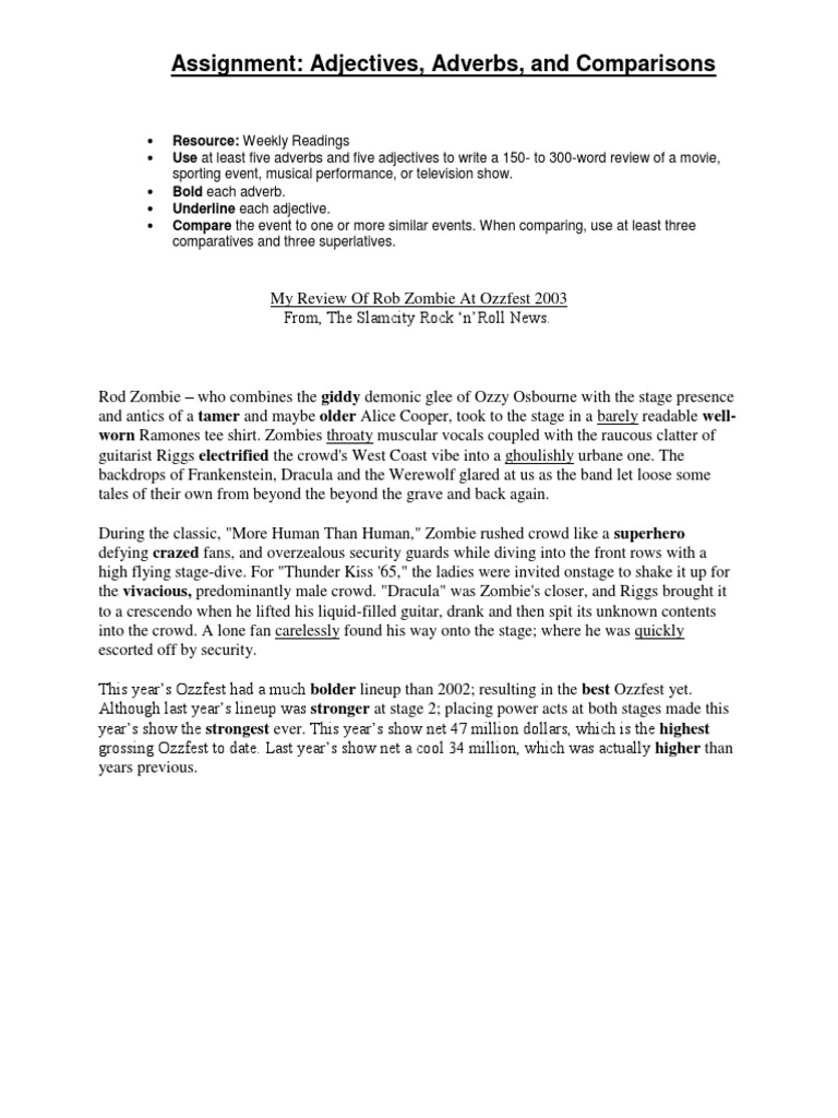 Assignment: Adjectives, Adverbs, and Comparisons | PDF | Art | Classics