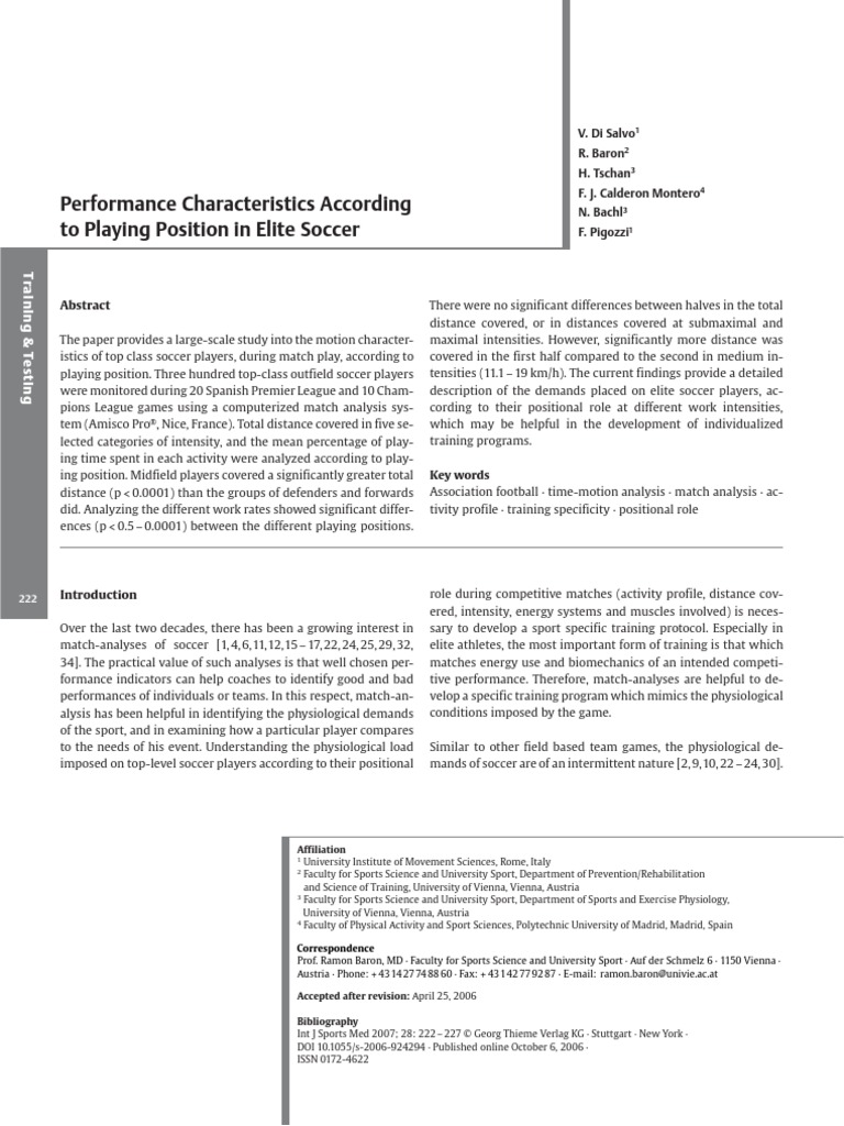 Performance Characteristics According Playing Position Soccer | PDF ...