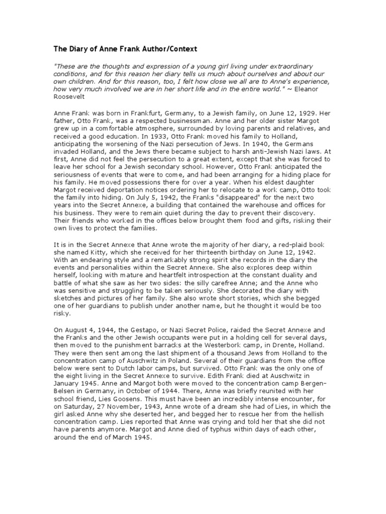 The Diary of Anne Frank - ANALYSIS | PDF | Anne Frank | Nazi Germany