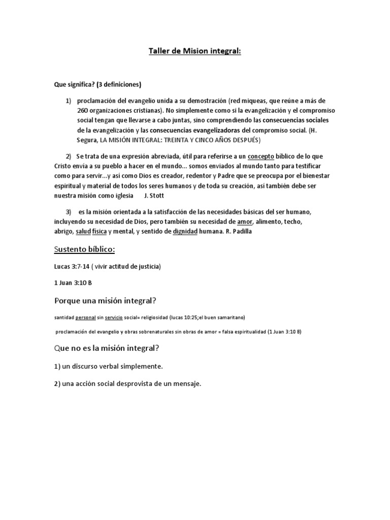 Taller de Mision Integral | PDF | Amor | Religión y creencia