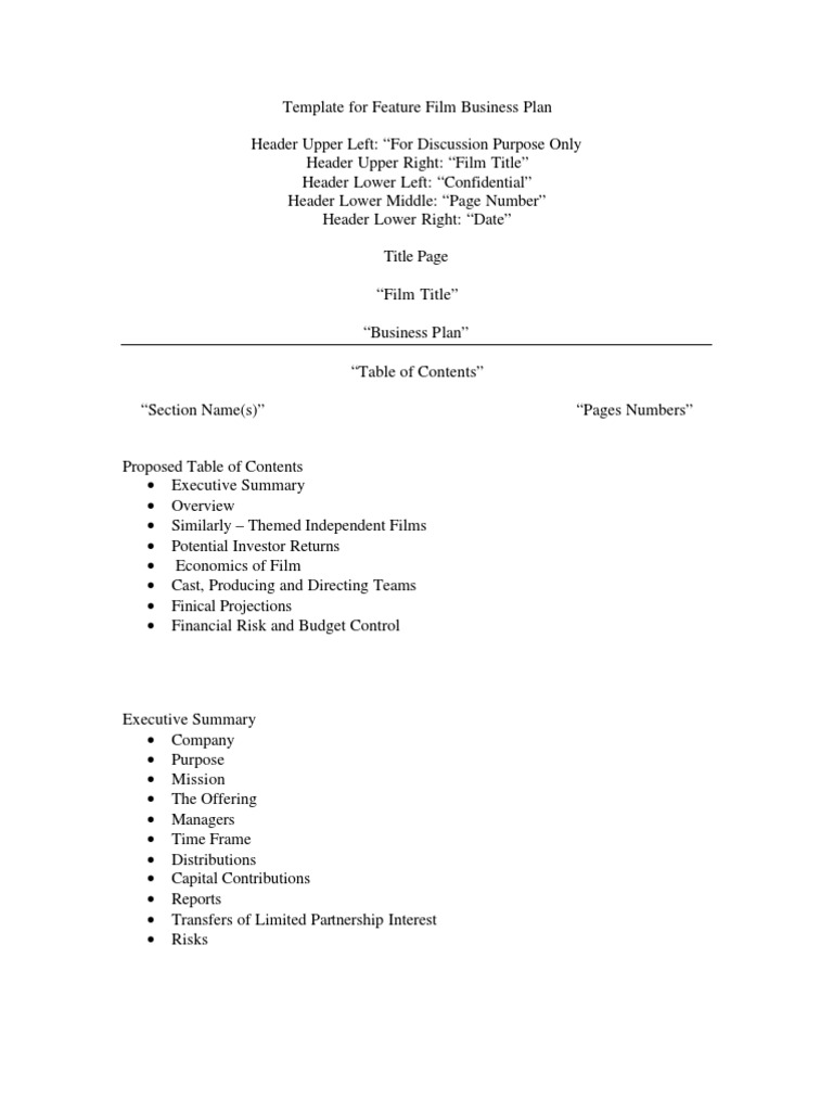 Template For Feature Film Business Plan | PDF | Business Plan ...
