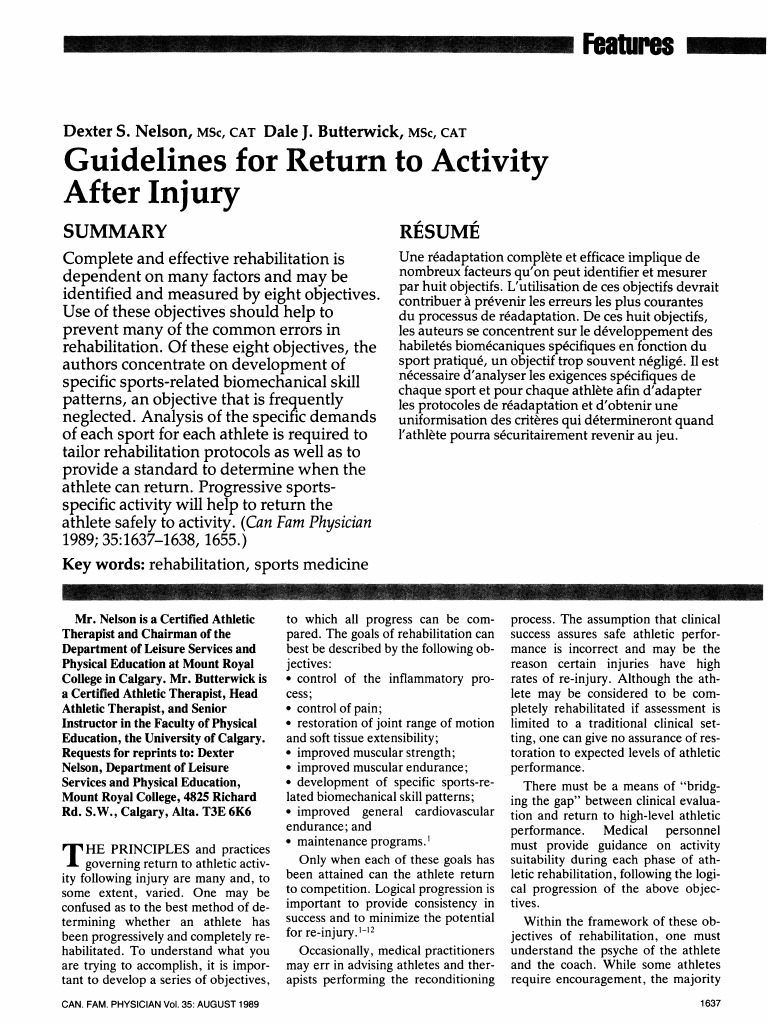 3 Guidelines For Return To Activity | PDF | Aspirin | Physical Therapy