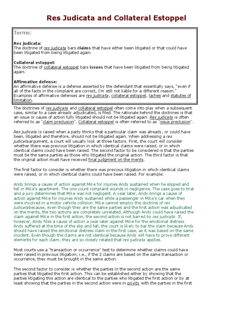 Res Judicata and Collateral Estoppel | PDF | Collateral Estoppel | Res ...