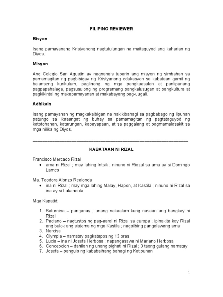 Filipino Reviewer | PDF