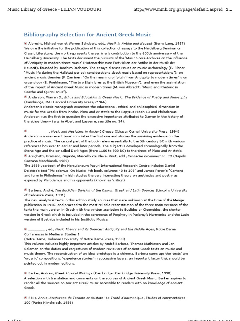 Bibliography Selection For Ancient Greek Music 1 | PDF | Ancient Greece | Ancient History