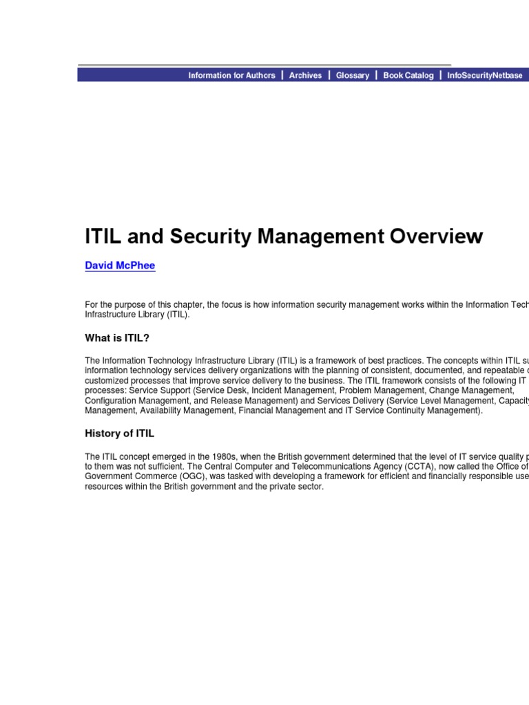 ITIL Security Management Overview | PDF | Itil | Incident Management