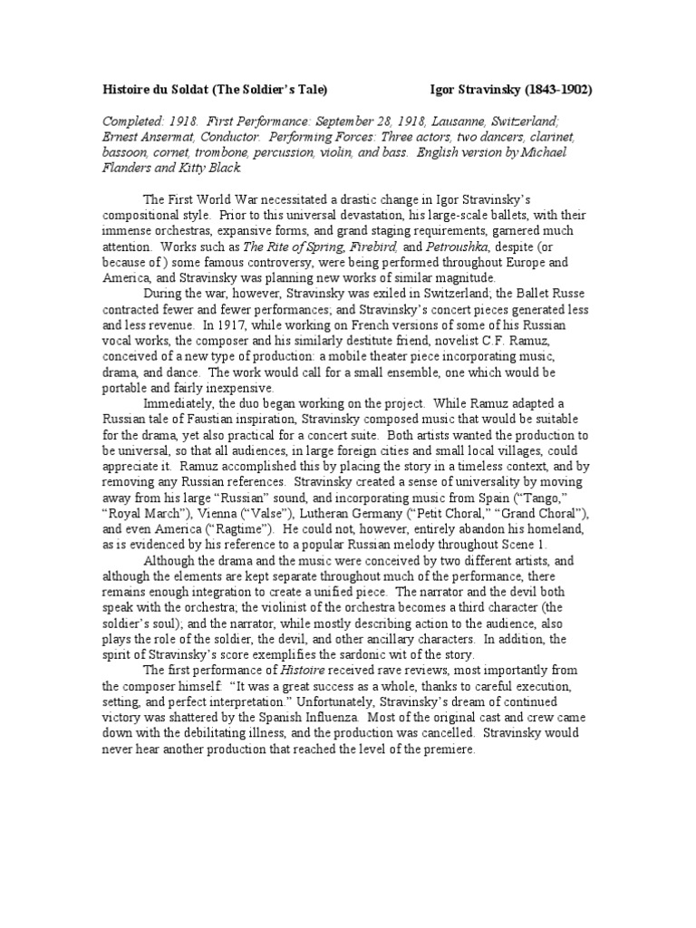 Stravinsky Soldiers Tale Program Notes1 | PDF | Performing Arts ...
