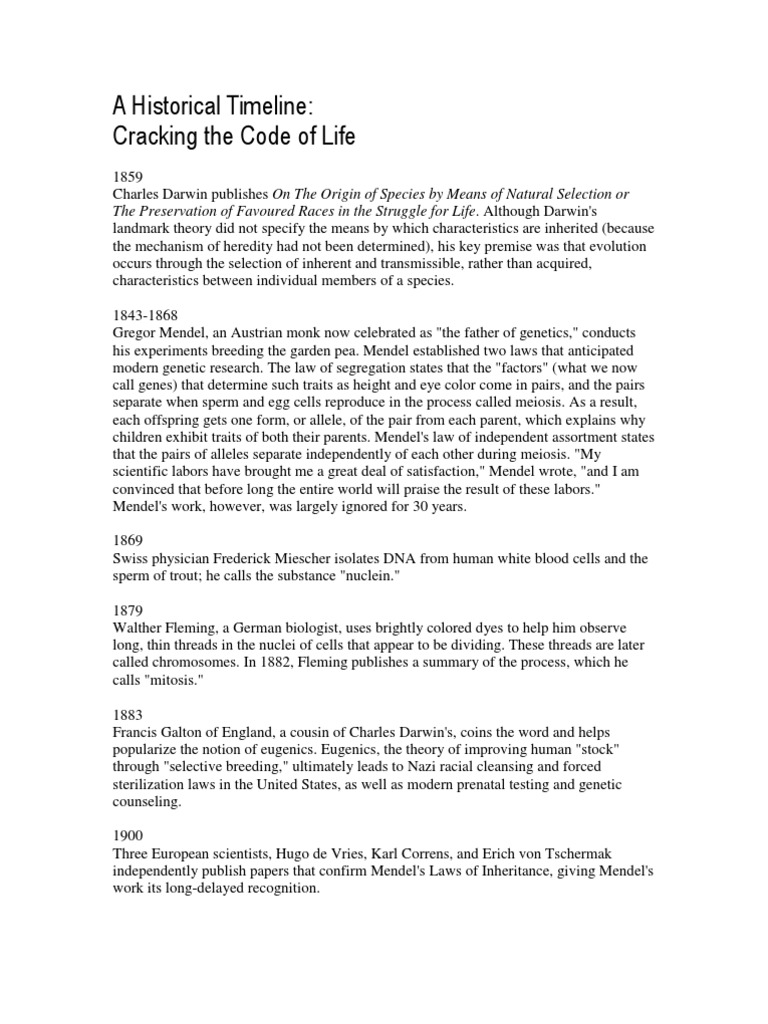 Genetics History Timeline | PDF | Genetic Code | Dna