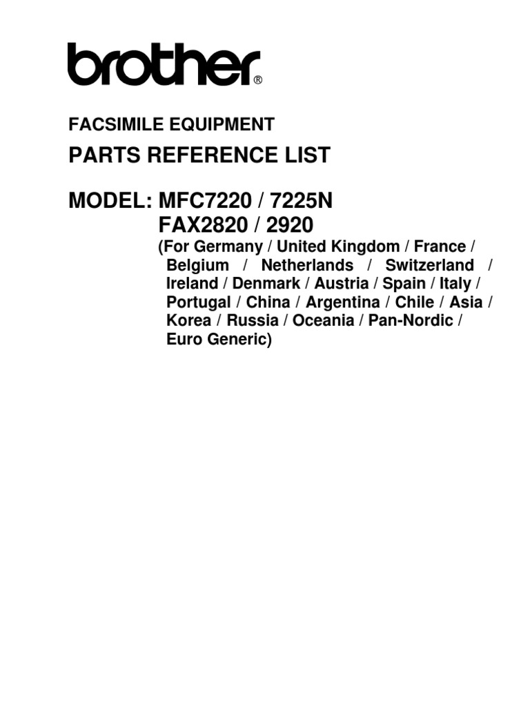 Parts Reference List MODEL: MFC7220 / 7225N FAX2820 / 2920: Facsimile ...