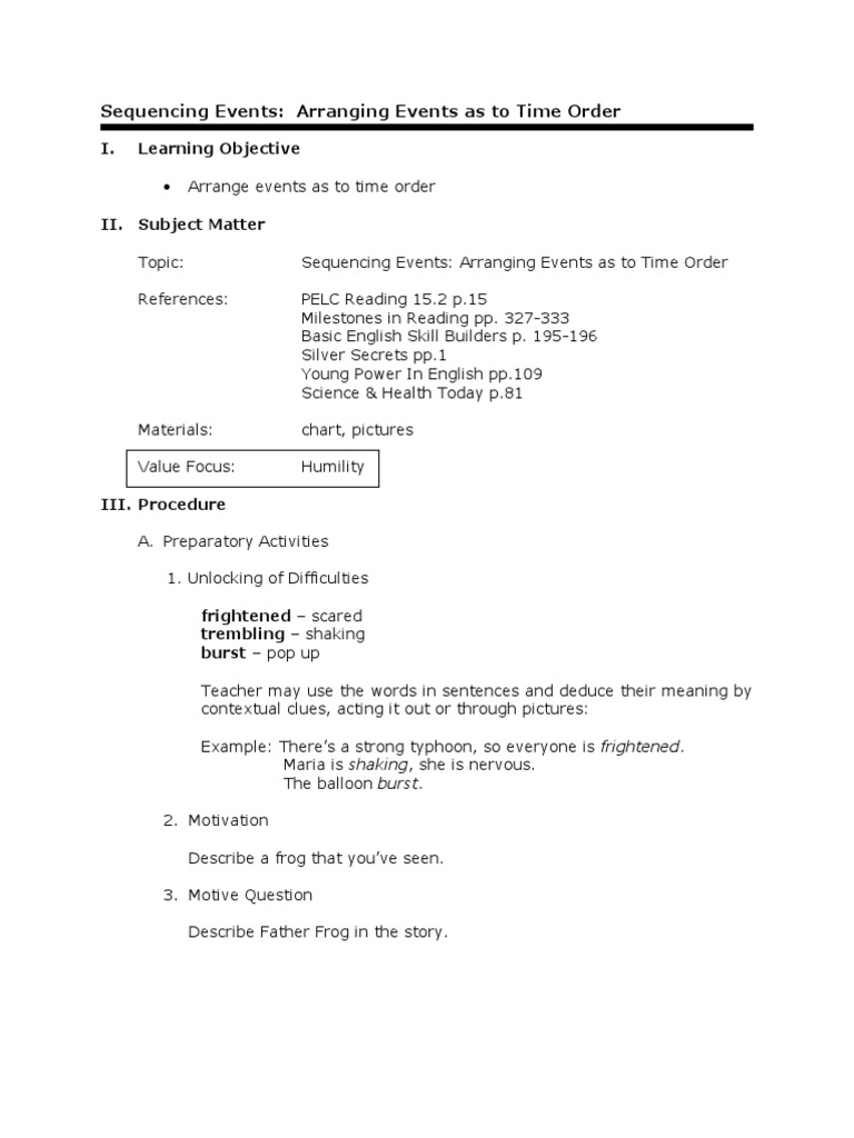 Sequencing Events: Arranging Events as to Time Order | PDF