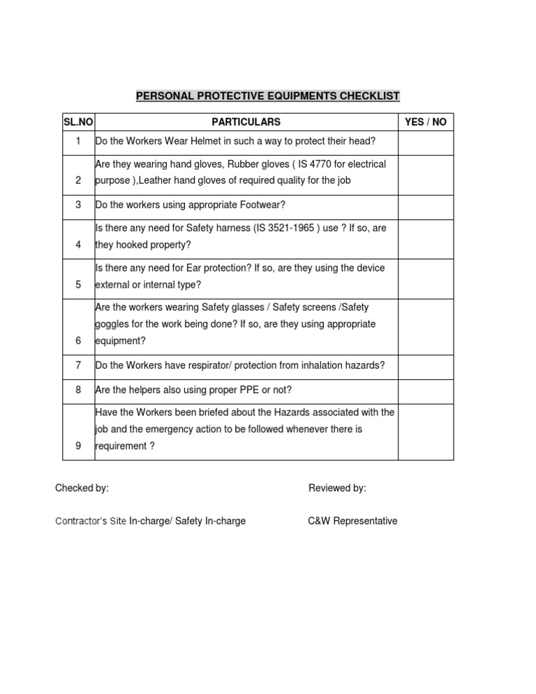 PPE Checklist | PDF
